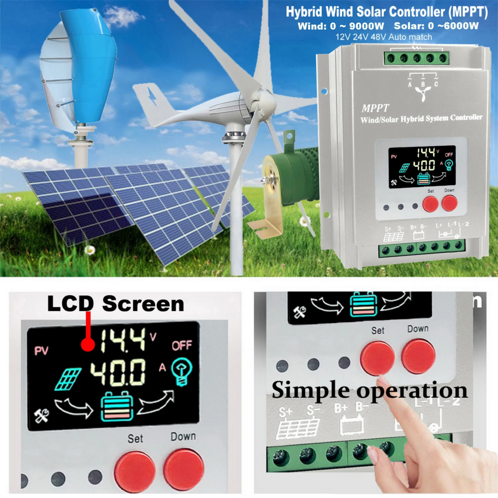 12V 24V 48V wifi MPPT hybrid Charge Controller 3000W 4000w 5kw Solar Panel Wind Generator ...
